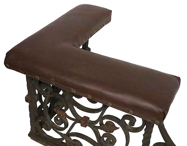 Antique Arts and Crafts Gothic Spanish Style Wrought Iron Bench Club ...