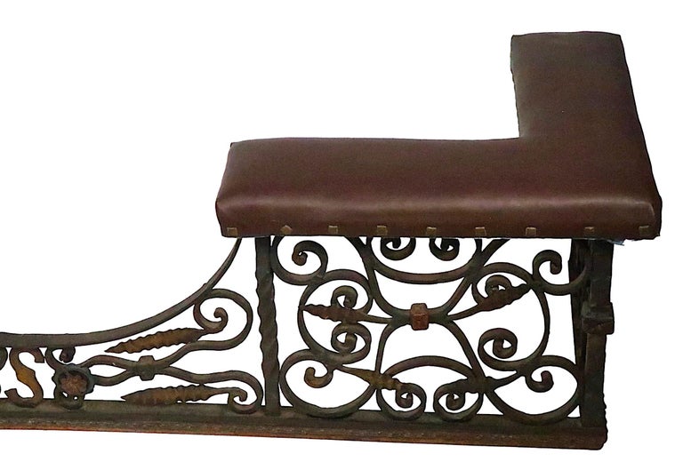 Antique Arts and Crafts Gothic Spanish Style Wrought Iron Bench Club ...