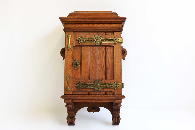 Antique Arts and Crafts Hand Carved Small Wall Cabinet European Oak ...