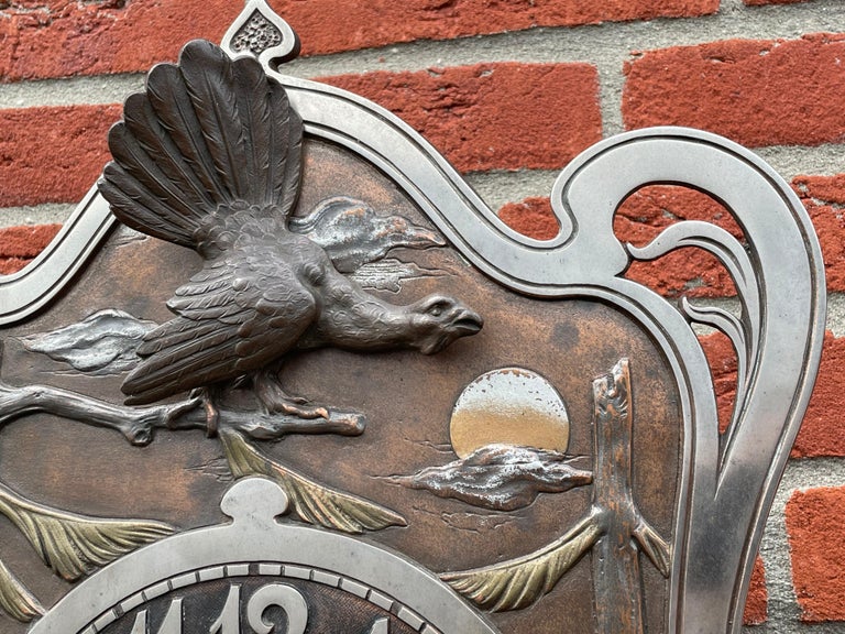 Antique Arts and Crafts Hunting Clock with Bronze Dog and Bird ...