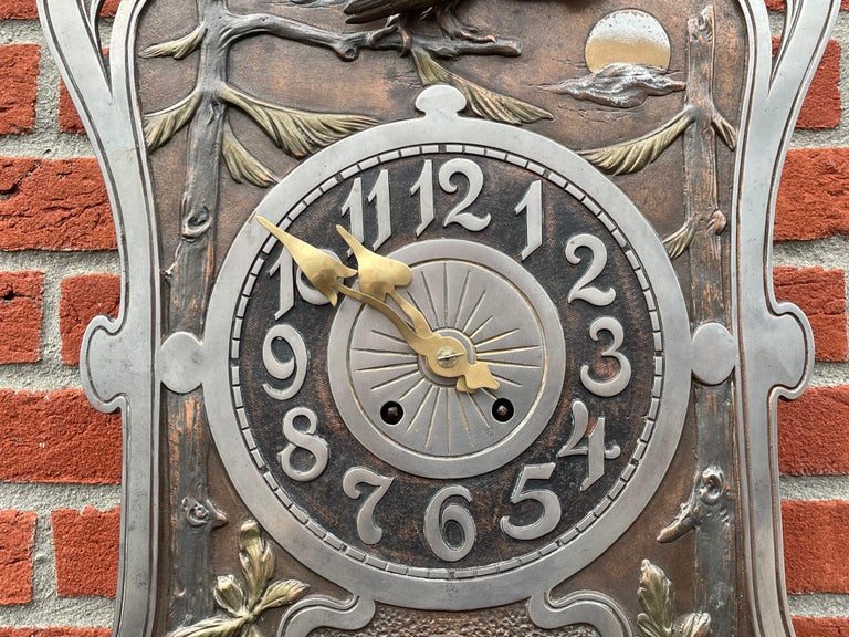 Antique Arts and Crafts Hunting Clock with Bronze Dog and Bird ...