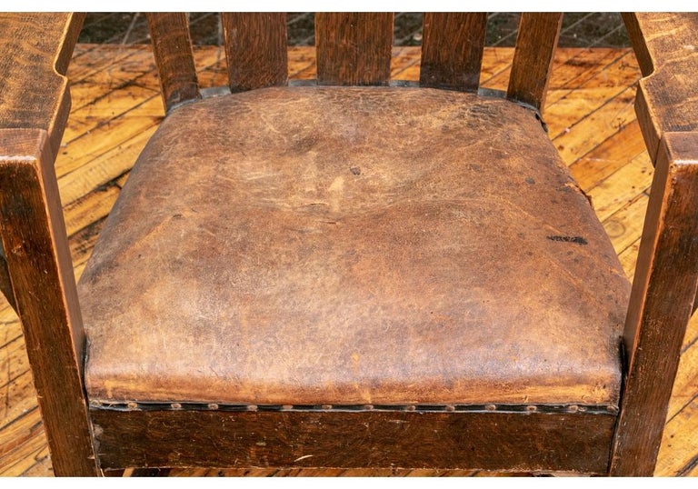 Antique Arts and Crafts Leather Upholstered Rocker For Sale at 1stDibs