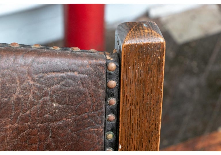 Antique Arts and Crafts Leather Upholstered Rocker For Sale at 1stDibs