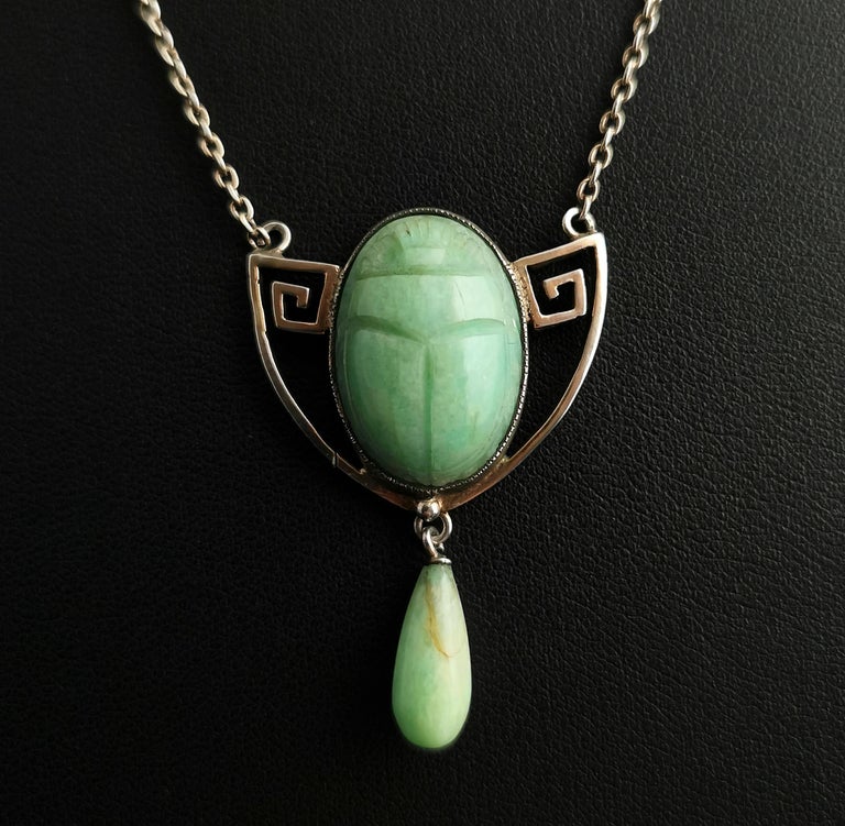 Antique Arts and Crafts Scarab Beetle Necklace, Sterling Silver and ...
