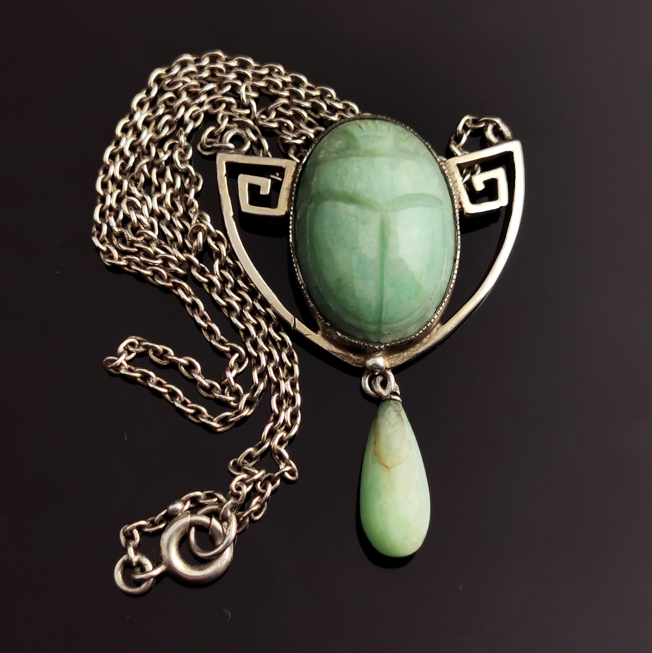 Antique Arts and Crafts Scarab Beetle Necklace, Sterling Silver and ...