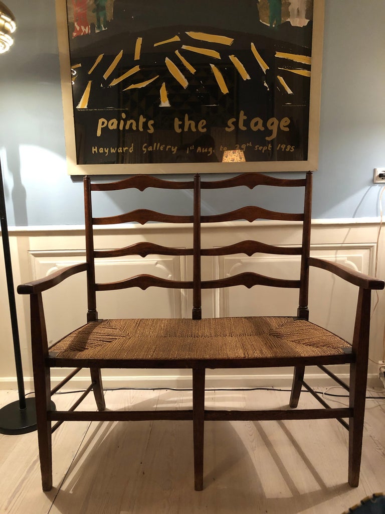 Antique Arts and Crafts Two-Seat Bench in Oak and Seagrass, England ...