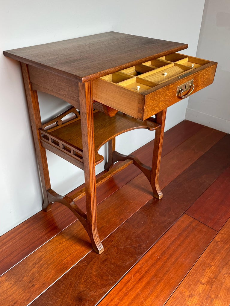 Antique Arts and Crafts Two Tier Work or Side Table with Drawer, Lock ...