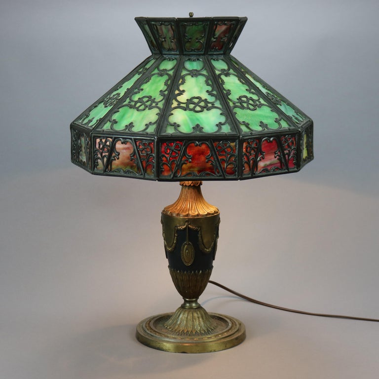 Antique Arts and Crafts Bradley and Hubbard Two-Tone Slag Glass Lamp ...