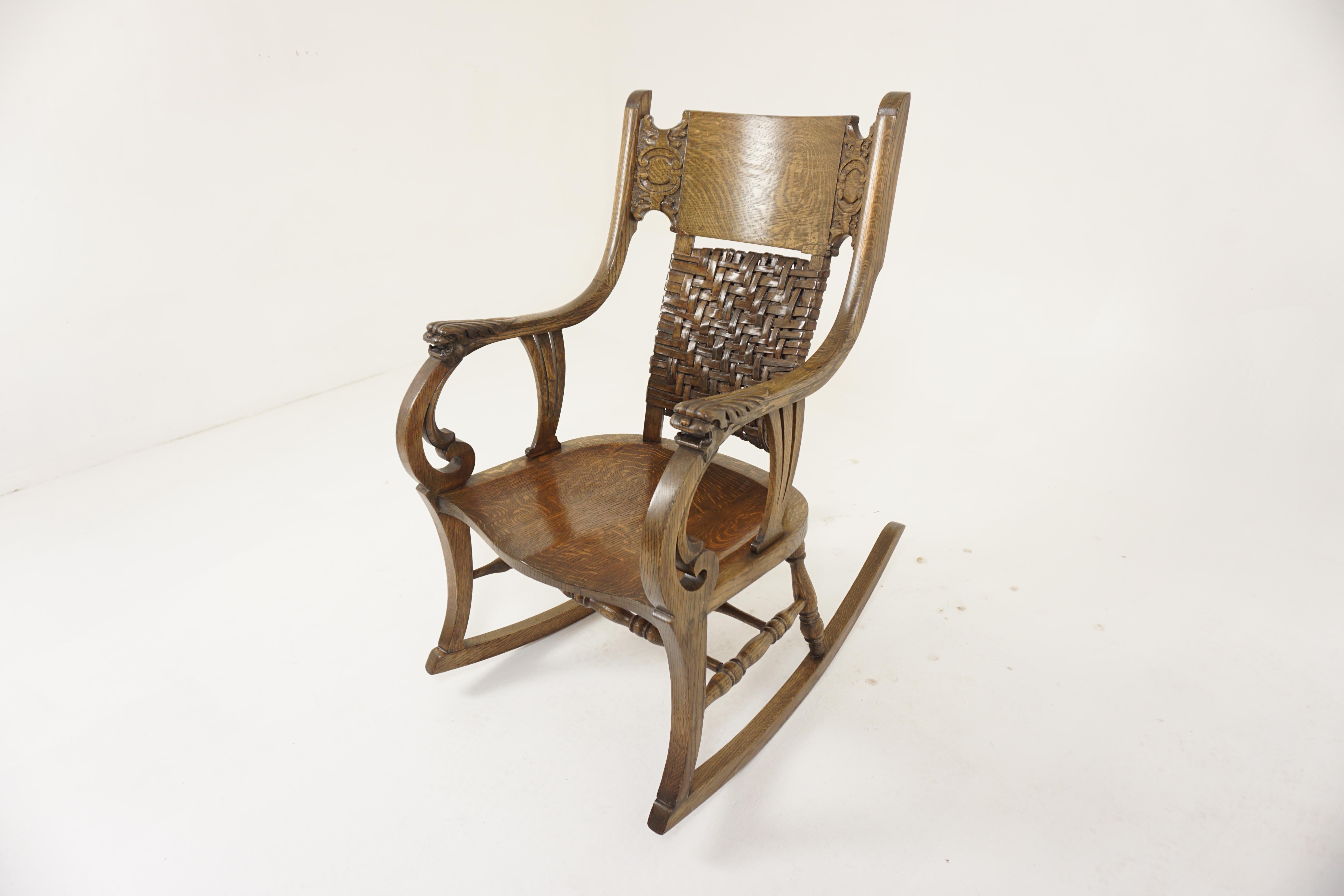 Antique Arts and Crafts Carved Tiger Oak Rocking Chair, America 1900 ...