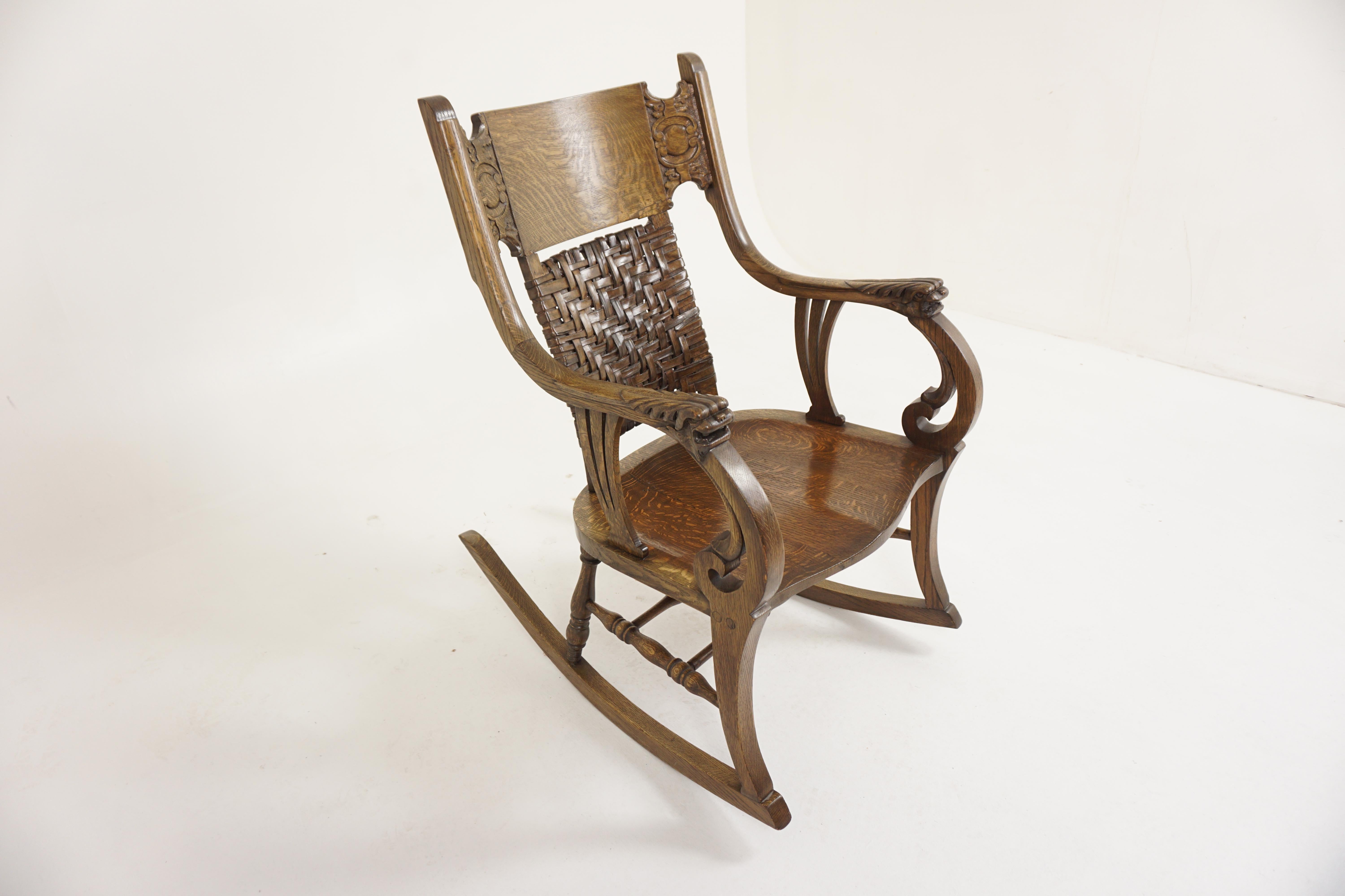 Antique Arts and Crafts Carved Tiger Oak Rocking Chair, America 1900 ...