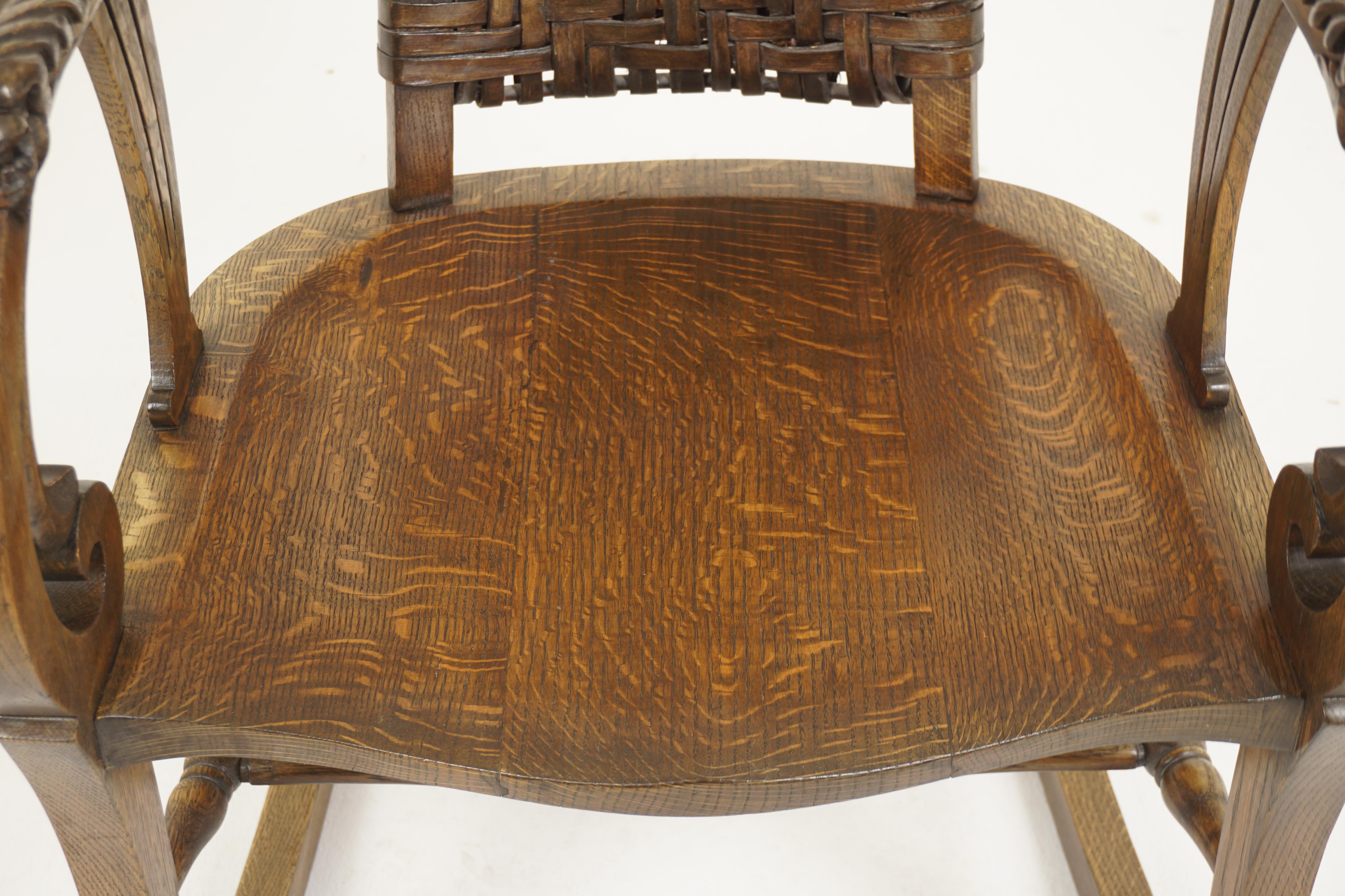 Antique Arts and Crafts Carved Tiger Oak Rocking Chair, America 1900 ...