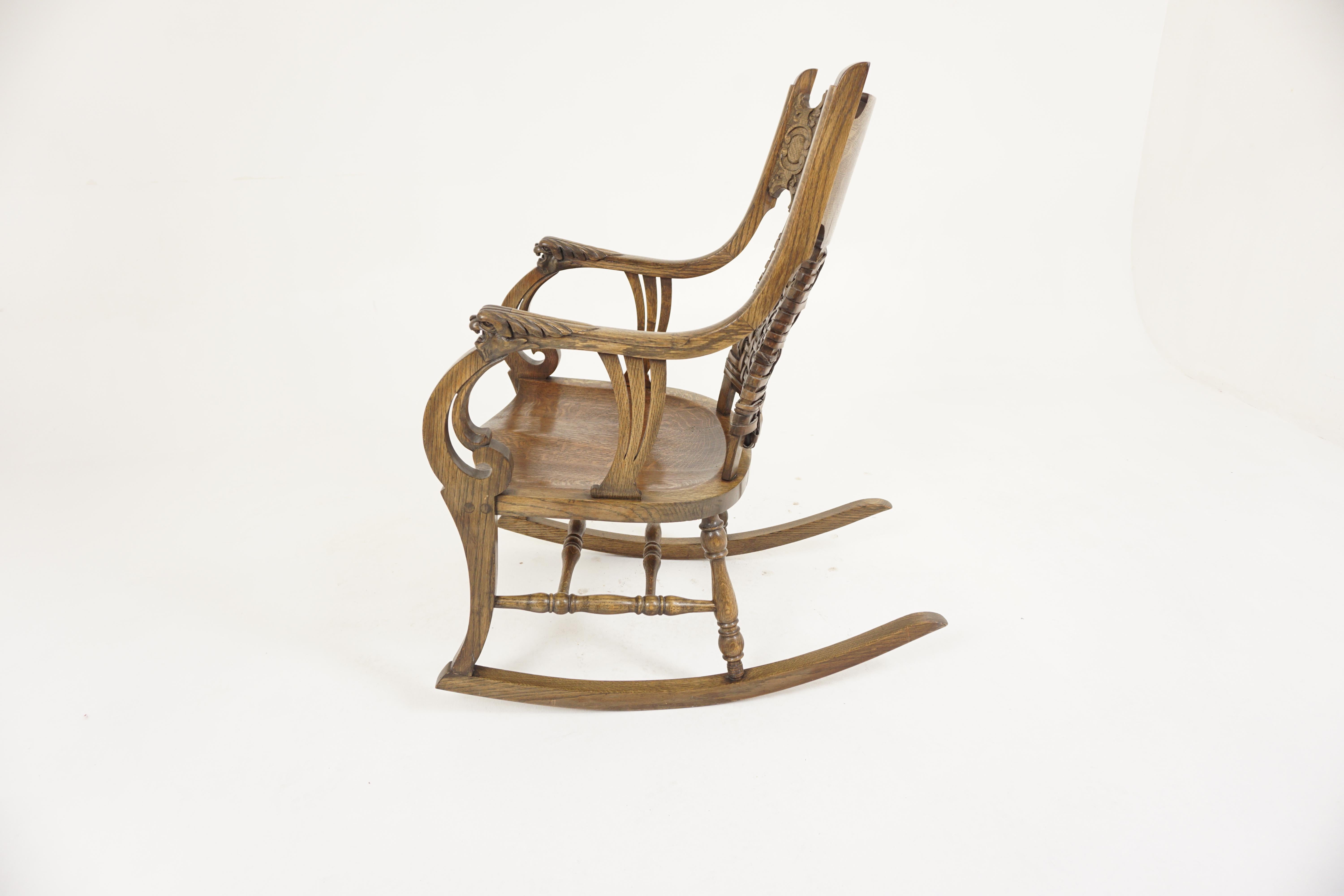 Antique Arts and Crafts Carved Tiger Oak Rocking Chair, America 1900 ...