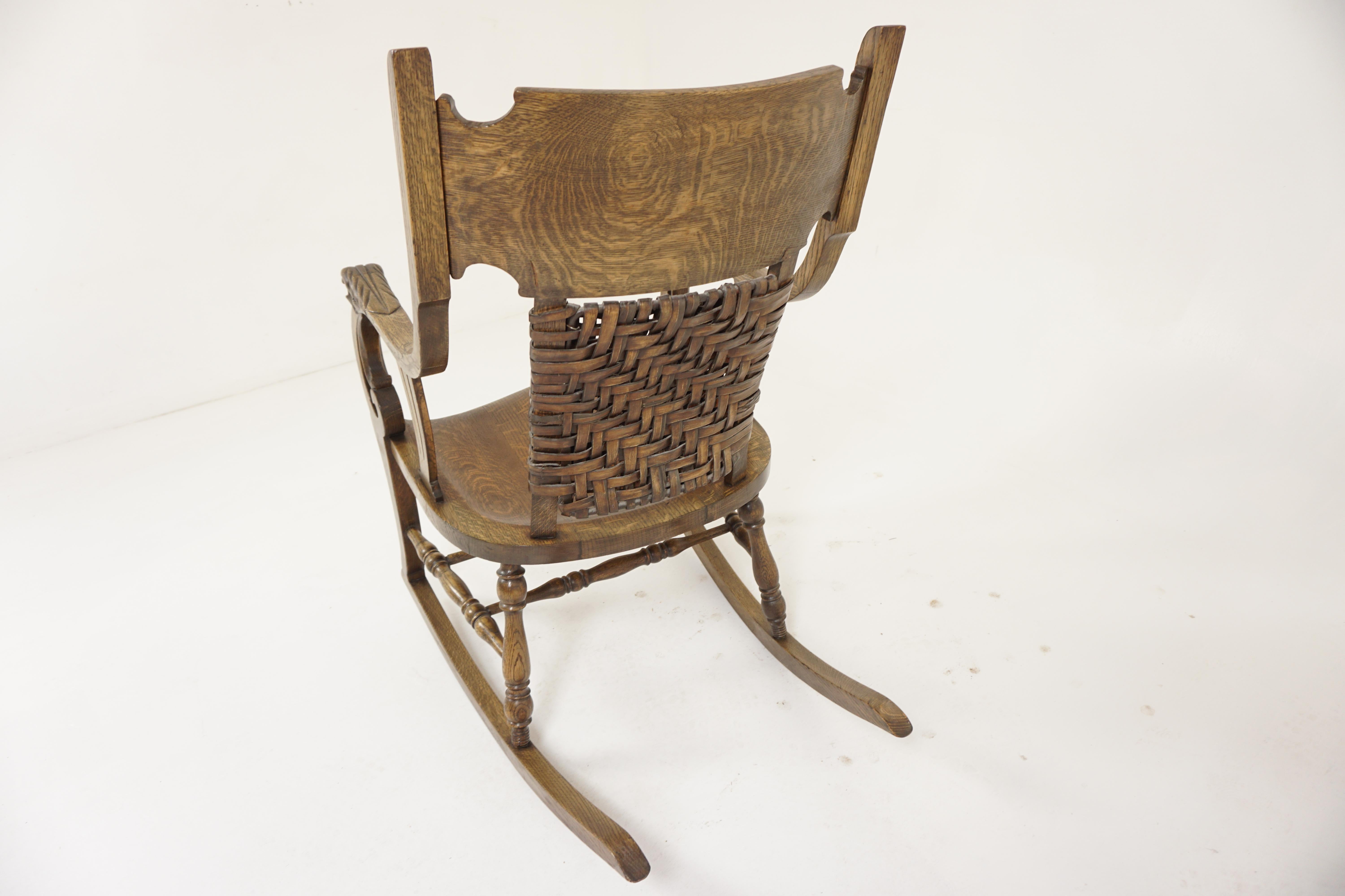 Antique Arts and Crafts Carved Tiger Oak Rocking Chair, America 1900 ...