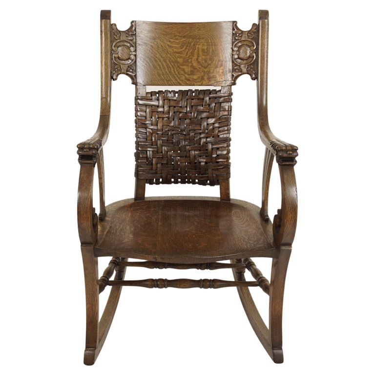 Antique Arts and Crafts Carved Tiger Oak Rocking Chair, America 1900 ...