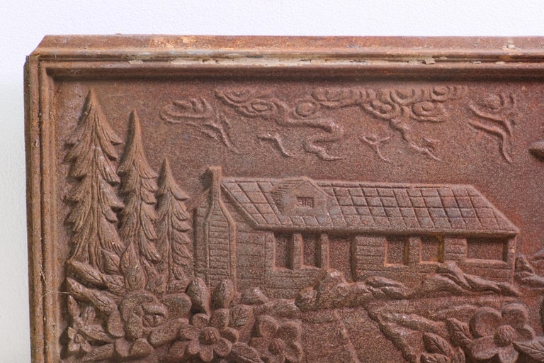 Antique Arts and Crafts Cast Iron Cottage Landscape Stove Panel For ...