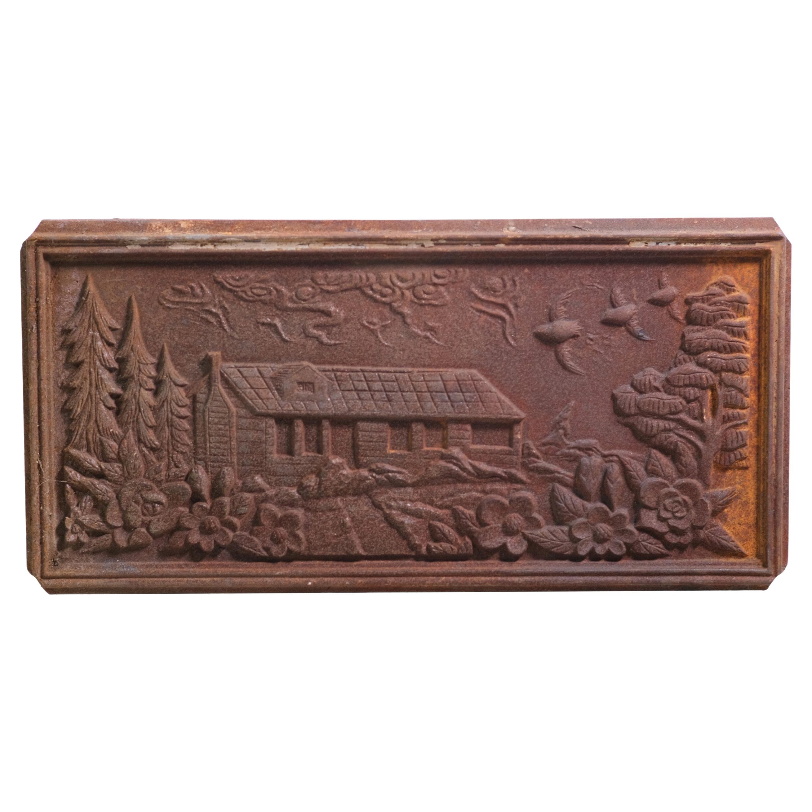 Antique Arts and Crafts Cast Iron Cottage Landscape Stove Panel For ...