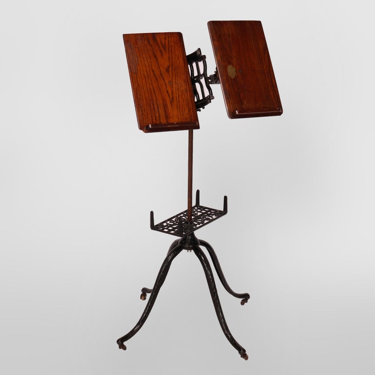 Antique Arts and Crafts Columbia Oak and Cast Iron Library Dictionary ...