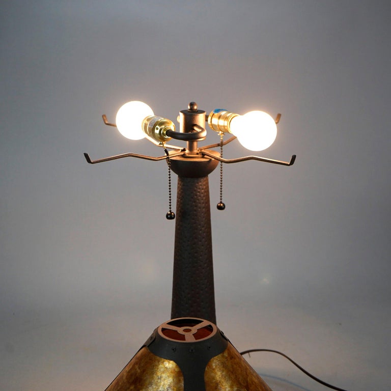 Antique Arts and Crafts Dirk Van Erp School Bronzed Metal Lamp and Mica ...