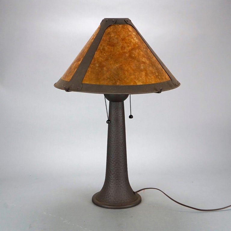 Antique Arts and Crafts Dirk Van Erp School Bronzed Metal Lamp and Mica ...