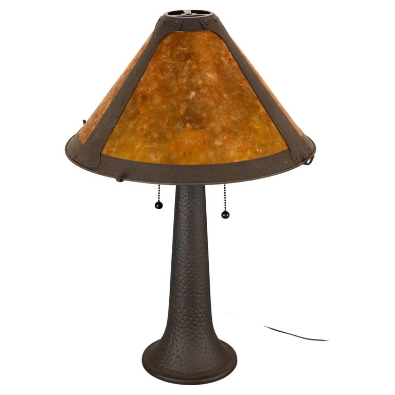 Antique Arts and Crafts Dirk Van Erp School Bronzed Metal Lamp and Mica ...