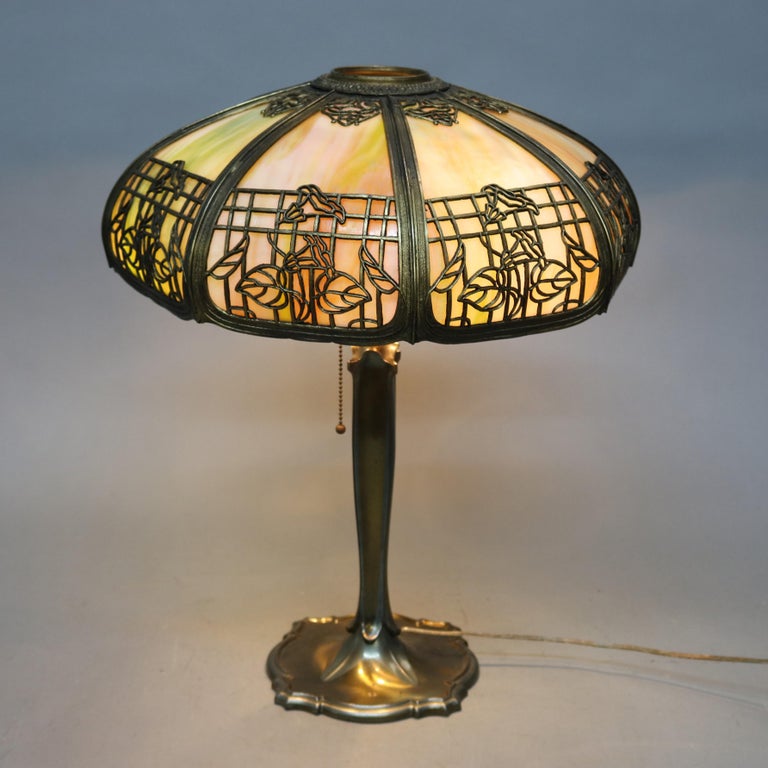 Antique Arts and Crafts Floral Filigree Slag Glass Lamp, circa 1920 at ...