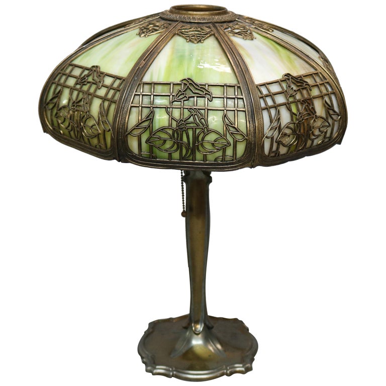 Antique Arts and Crafts Floral Filigree Slag Glass Lamp, circa 1920 at ...