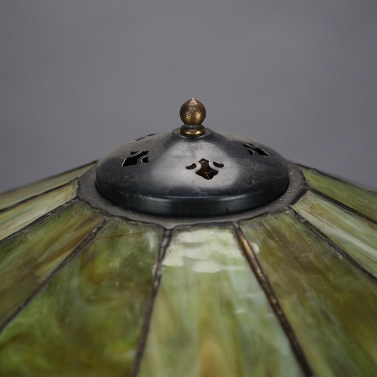 Antique Arts and Crafts Floral Jeweled and Leaded Slag Glass Table Lamp ...