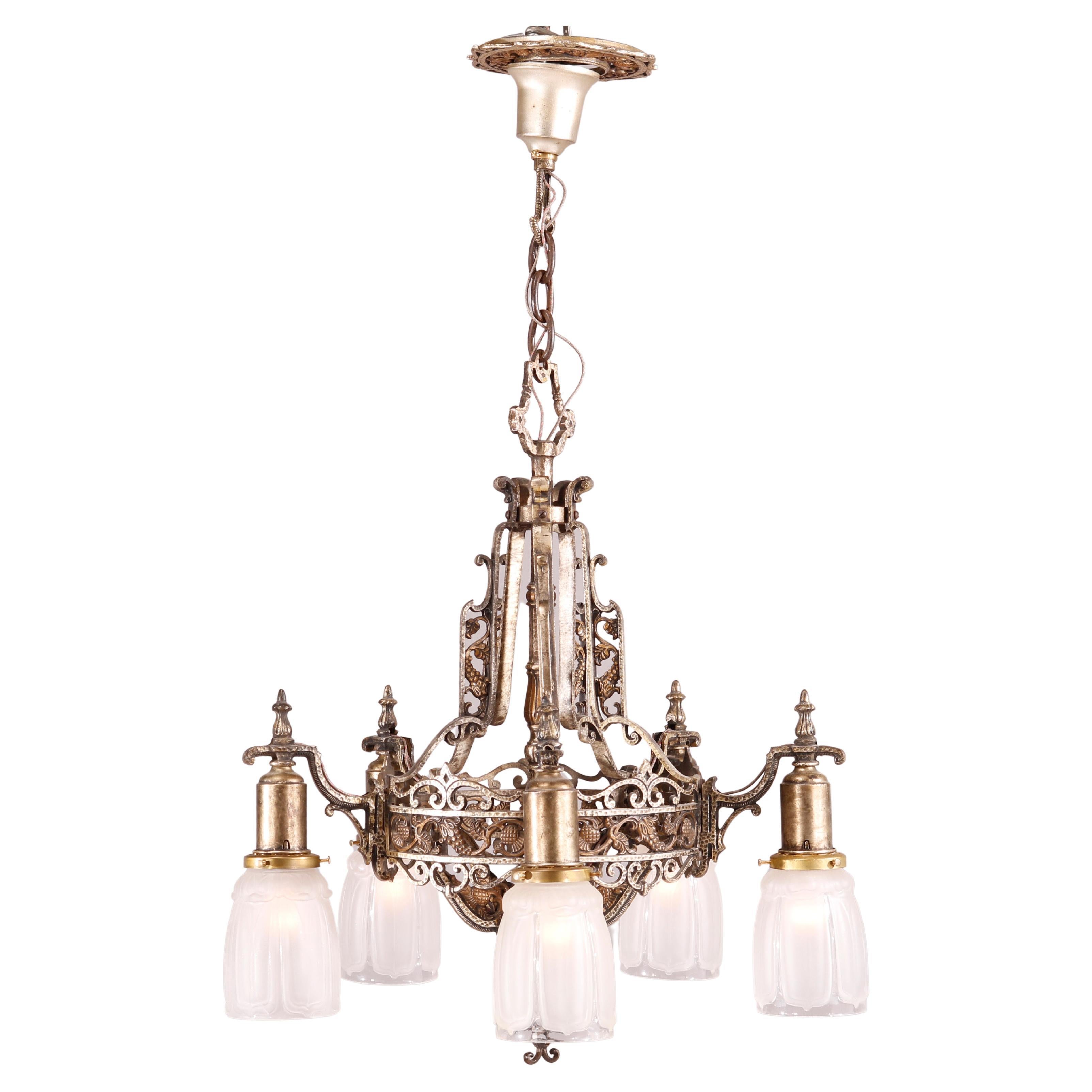 Arts and Crafts Capiz Shell "Witches Cap" chandelier For Sale at 1stDibs