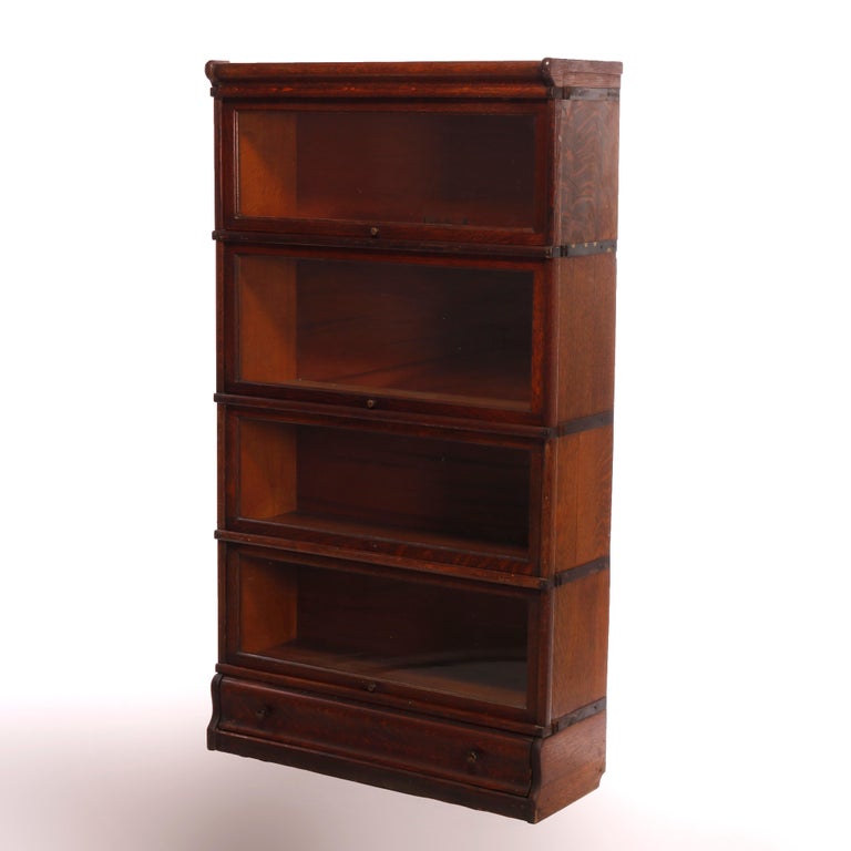 Antique Arts and Crafts Globe Wernicke Mission Oak Stack Barrister Bookcase, c1910 at 1stDibs