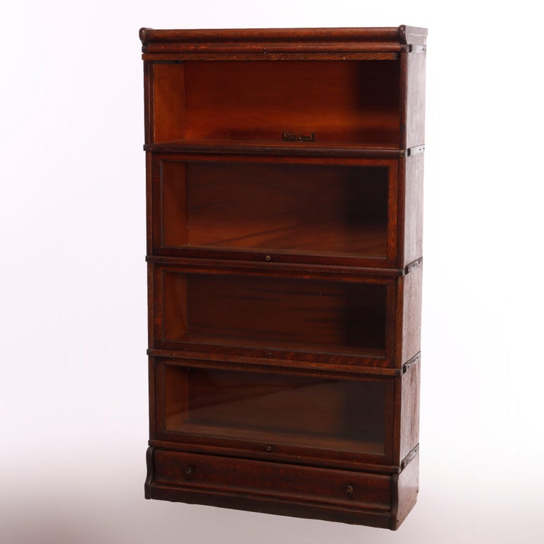Antique Arts and Crafts Globe Wernicke Mission Oak Stack Barrister Bookcase, c1910 at 1stDibs