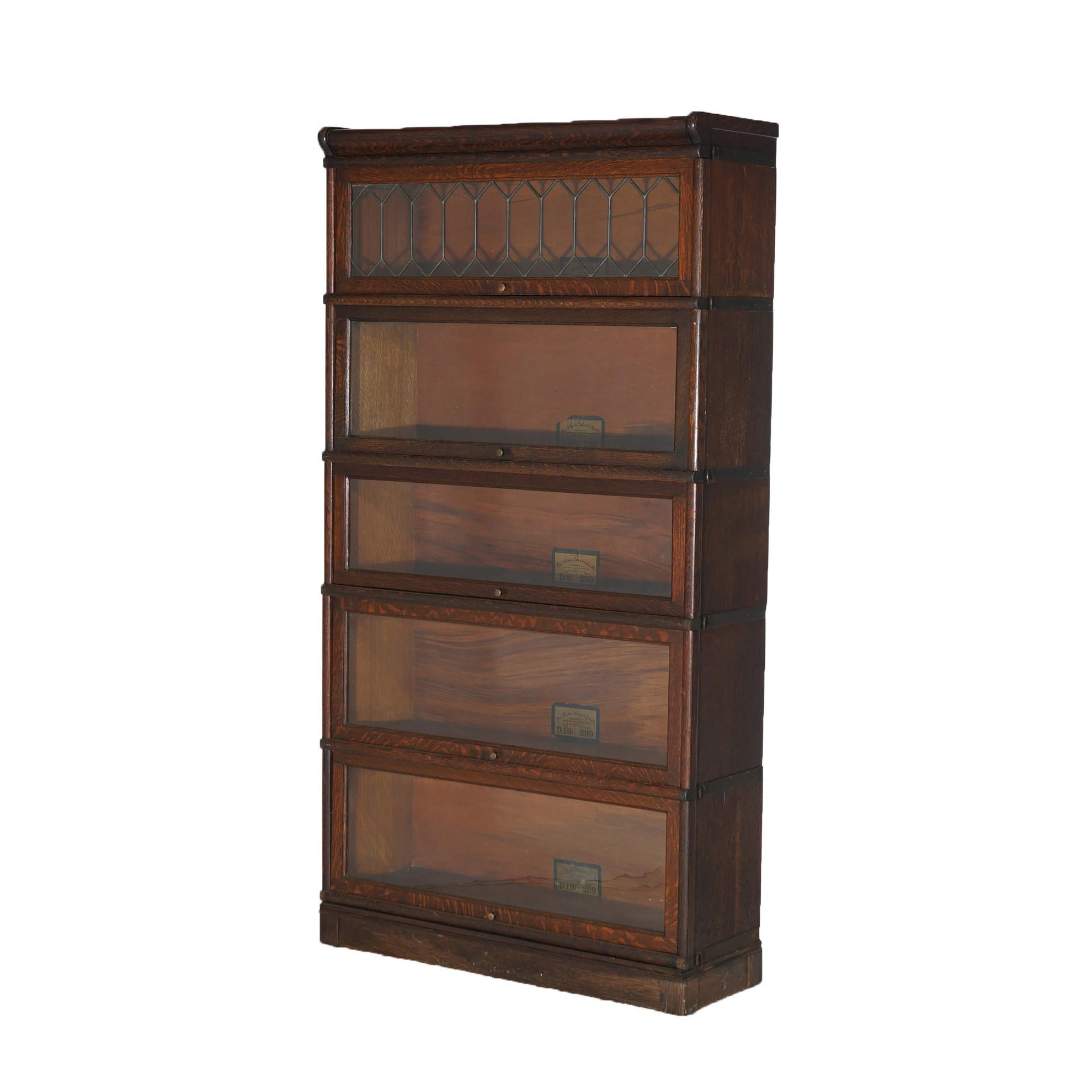 Antique Arts and Crafts Globe Wernicke Oak and Leaded Glass Barrister Bookcase c1910 For Sale at ...