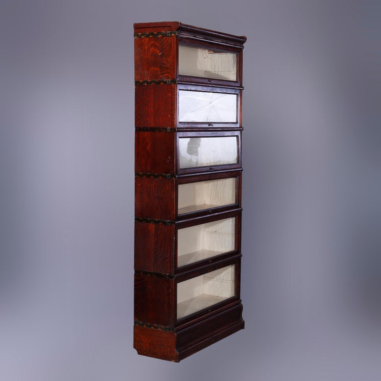 Antique Arts and Crafts Globe Wernicke School Oak Stack Barrister Bookcase c1910 For Sale at 1stDibs