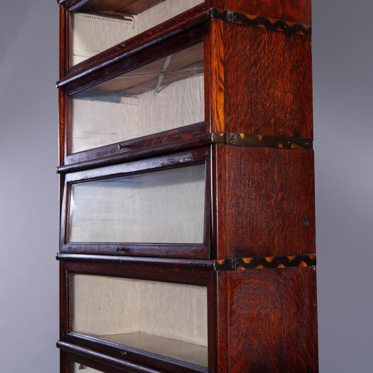 Antique Arts and Crafts Globe Wernicke School Oak Stack Barrister Bookcase c1910 For Sale at 1stDibs