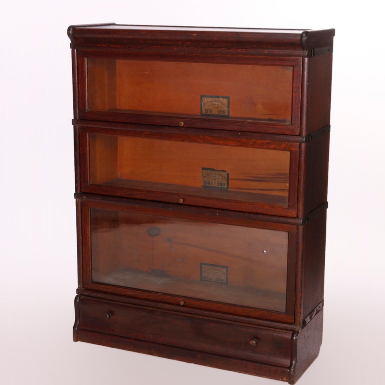 Antique Arts and Crafts Globe Wernicke Three-Stack Oak Barrister Bookcase, c1910 For Sale at 1stDibs