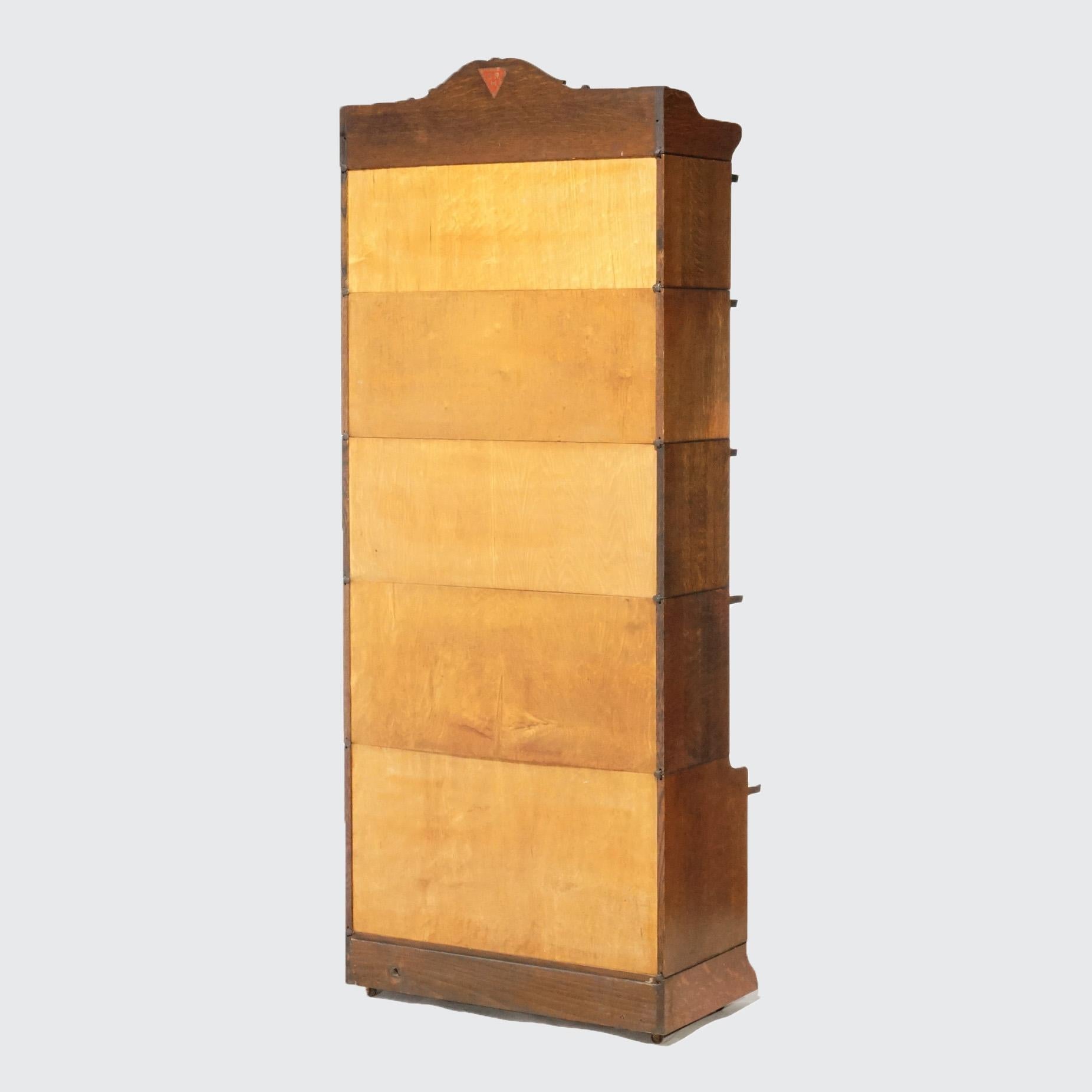 Antique Arts and Crafts Gunn Five Stack Oak Barrister Bookcase, circa 1910 For Sale at 1stDibs