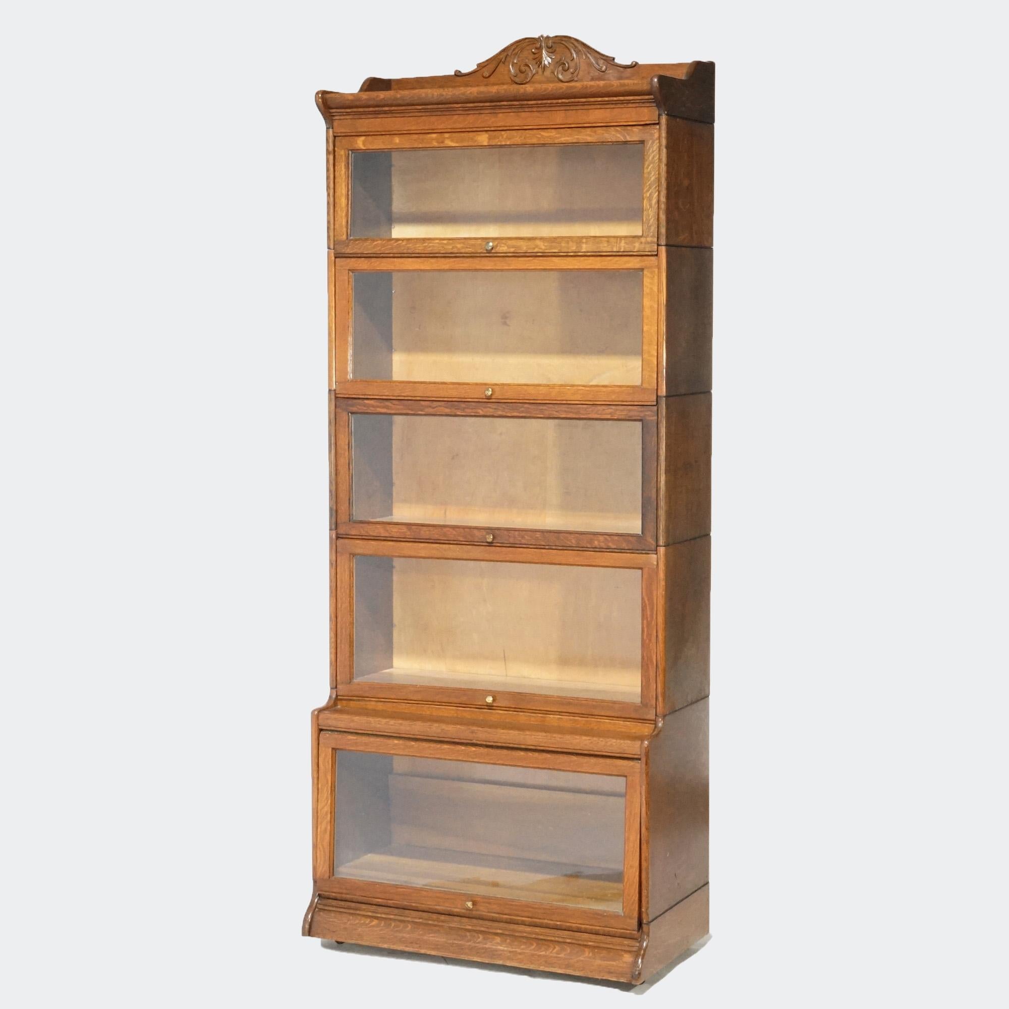 Antique Arts and Crafts Gunn Five Stack Oak Barrister Bookcase, circa 1910 For Sale at 1stDibs