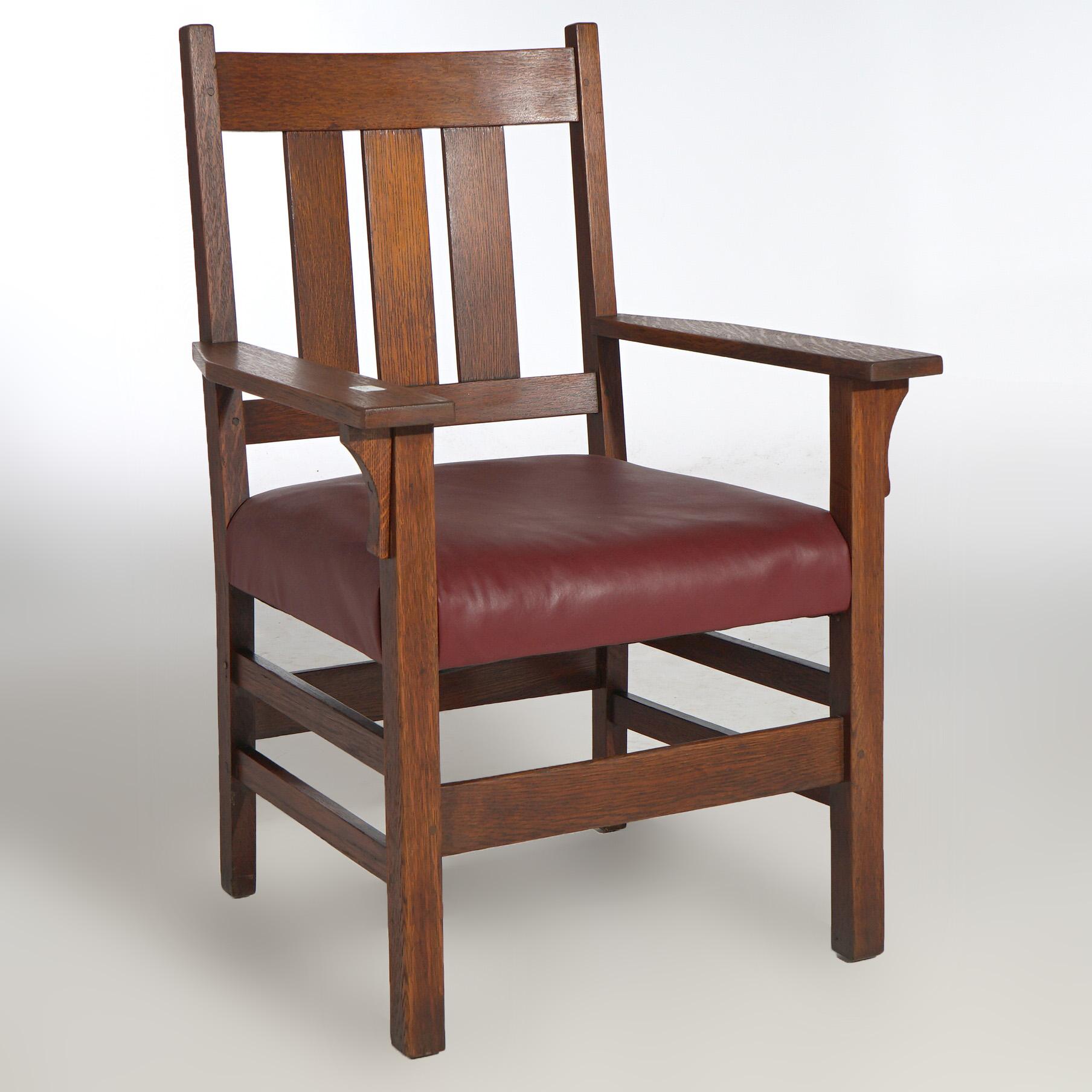 Antique Arts and Crafts Gustav Stickley Oak Armchair circa 1910, Signed ...