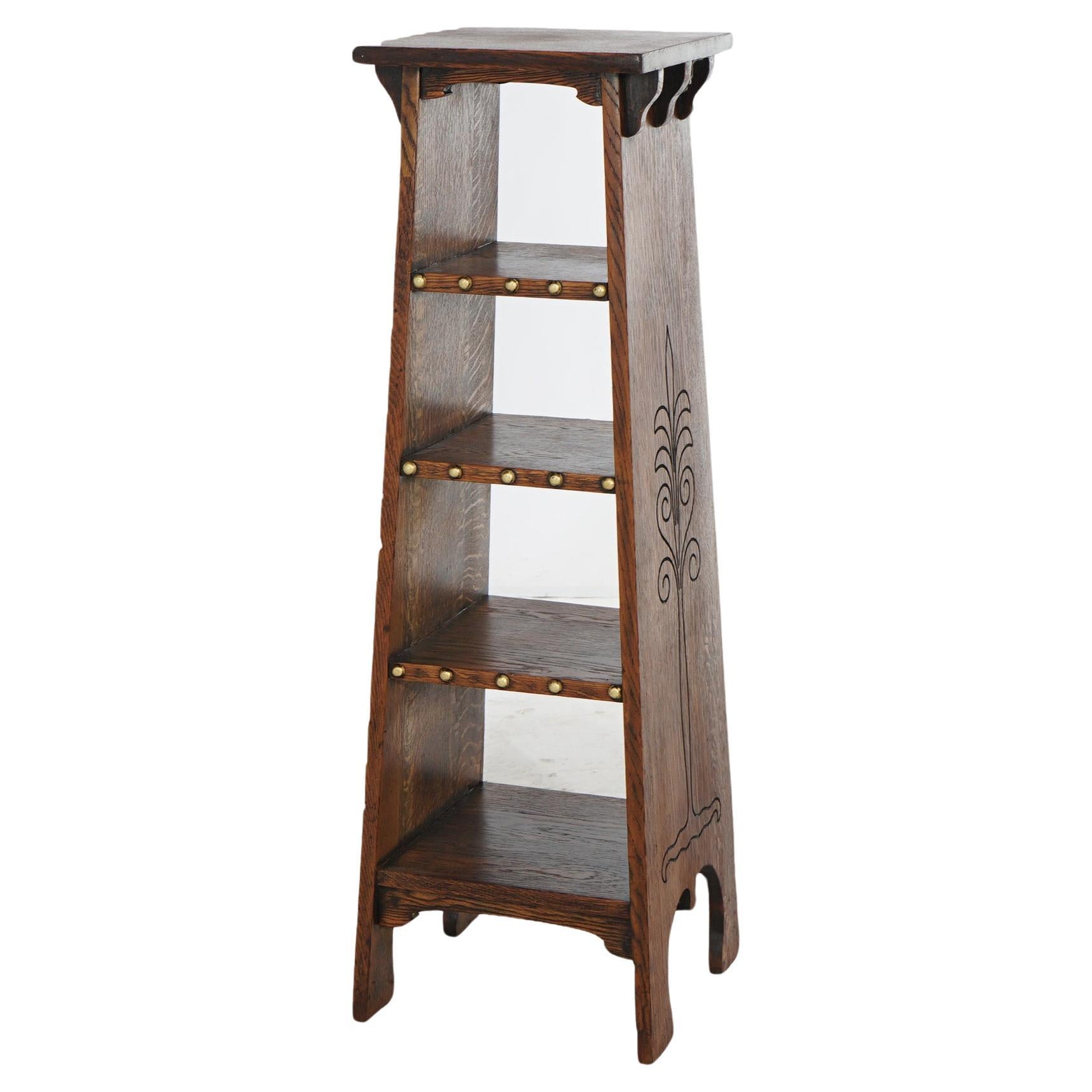 Antique Arts and Crafts Gustav Stickley Oak Tree of Life Magazine Stand ...