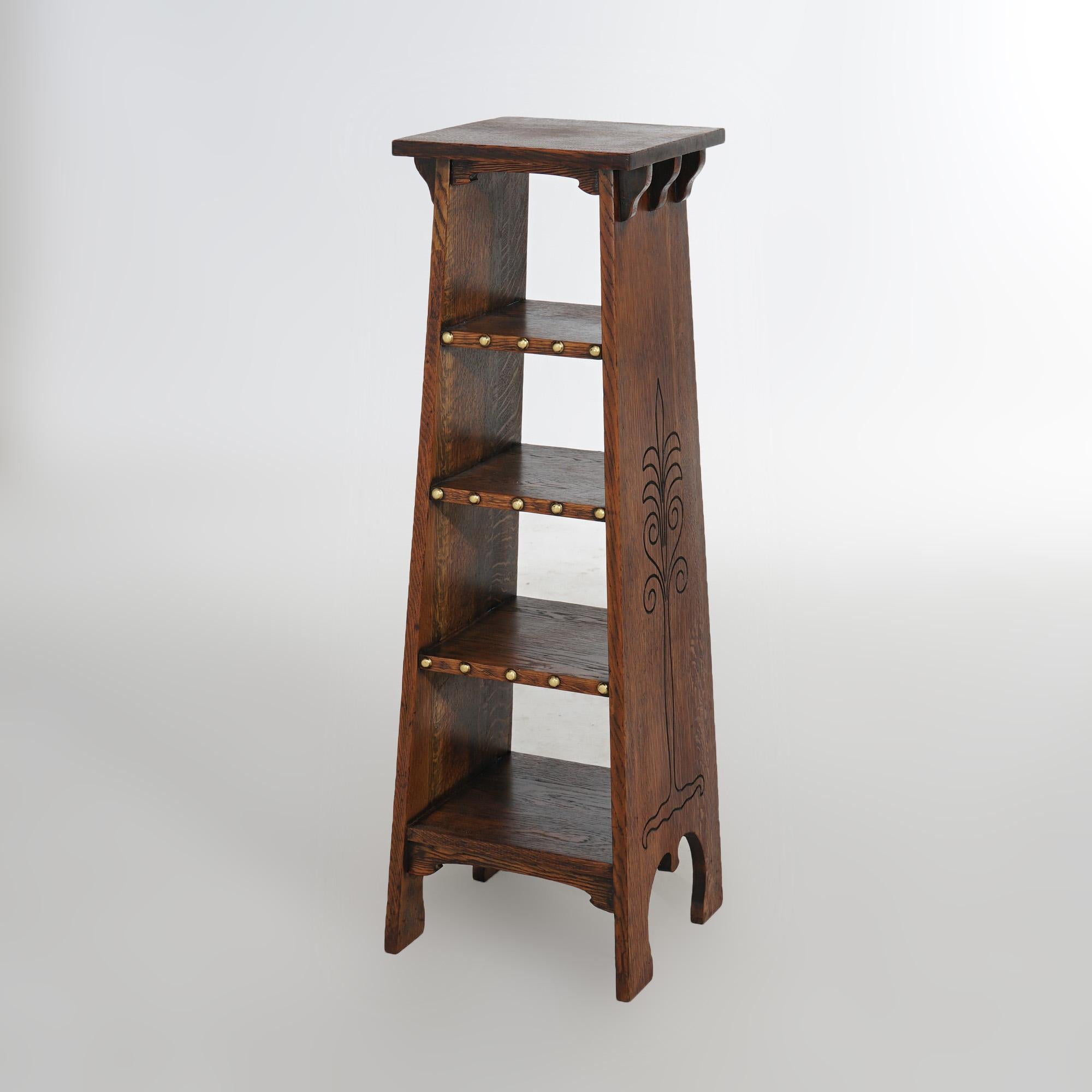Antique Arts and Crafts Gustav Stickley Oak Tree of Life Magazine Stand ...