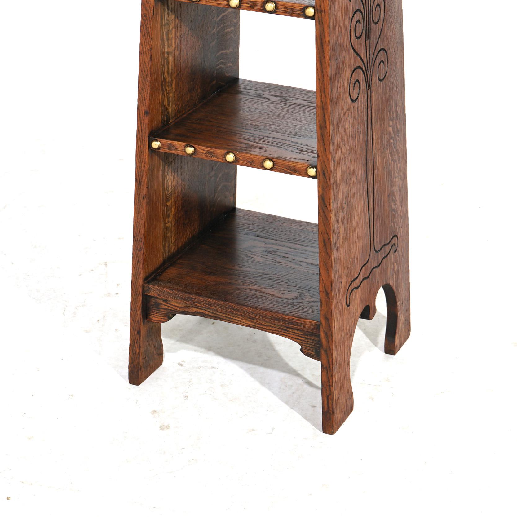 Antique Arts and Crafts Gustav Stickley Oak Tree of Life Magazine Stand ...