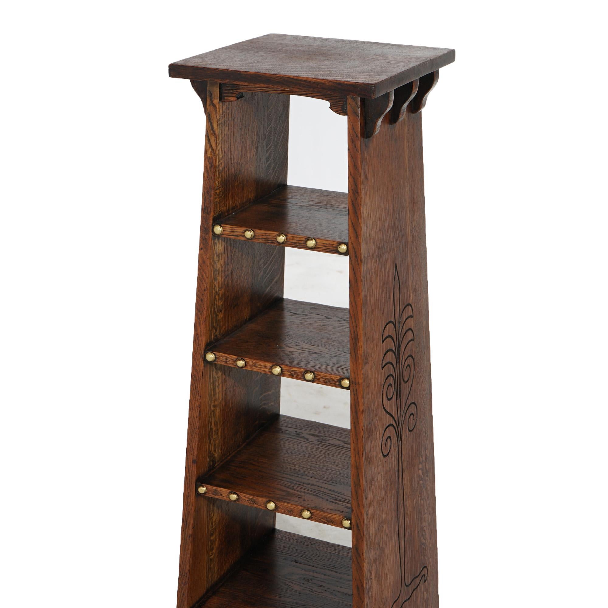 Antique Arts and Crafts Gustav Stickley Oak Tree of Life Magazine Stand ...