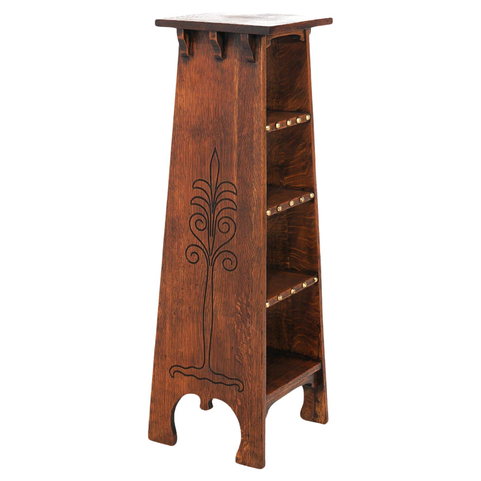 Antique Arts and Crafts Gustav Stickley Oak Tree of Life Magazine Stand ...