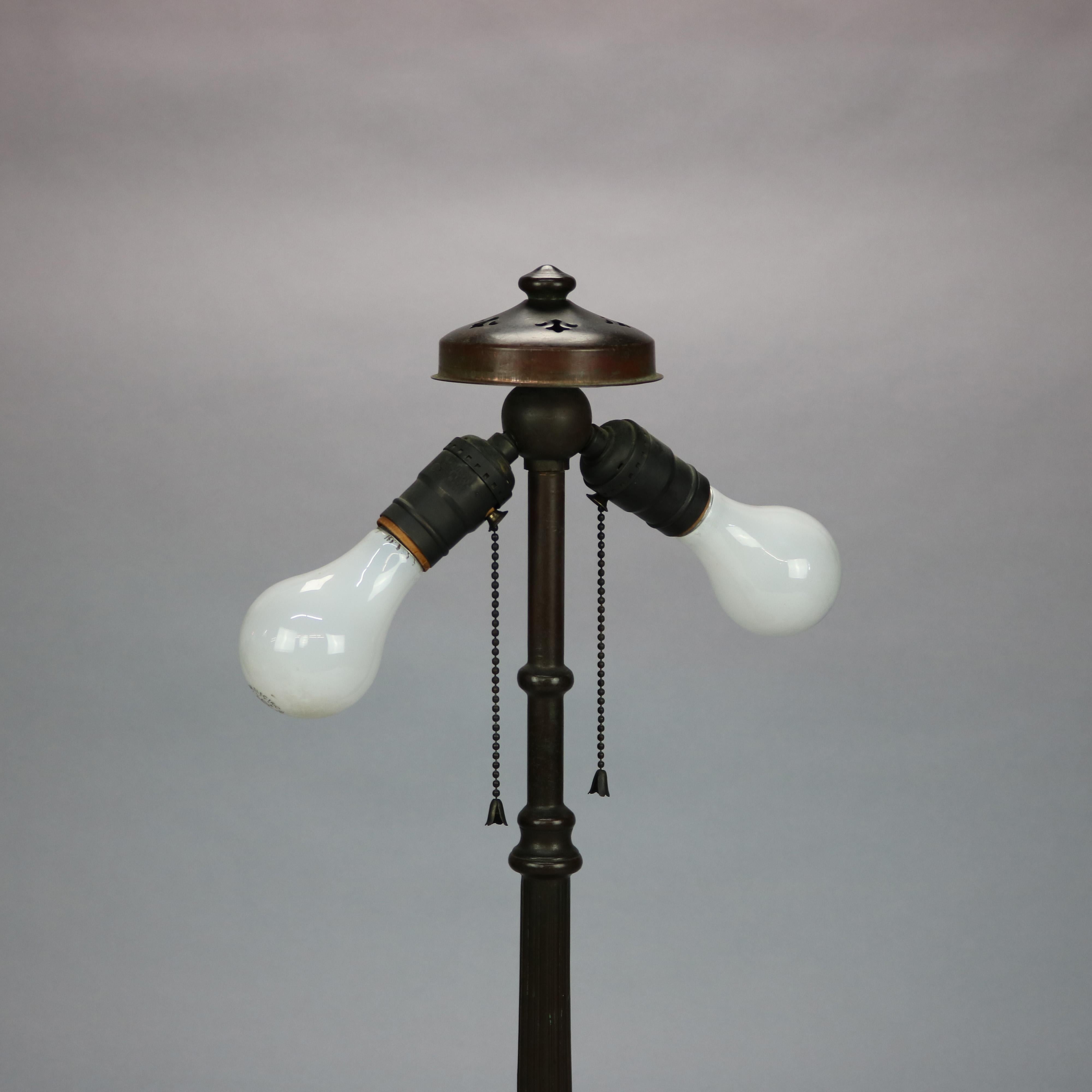 Antique Arts and Crafts Handel Emerald Green Chipped Ice Shade Table ...