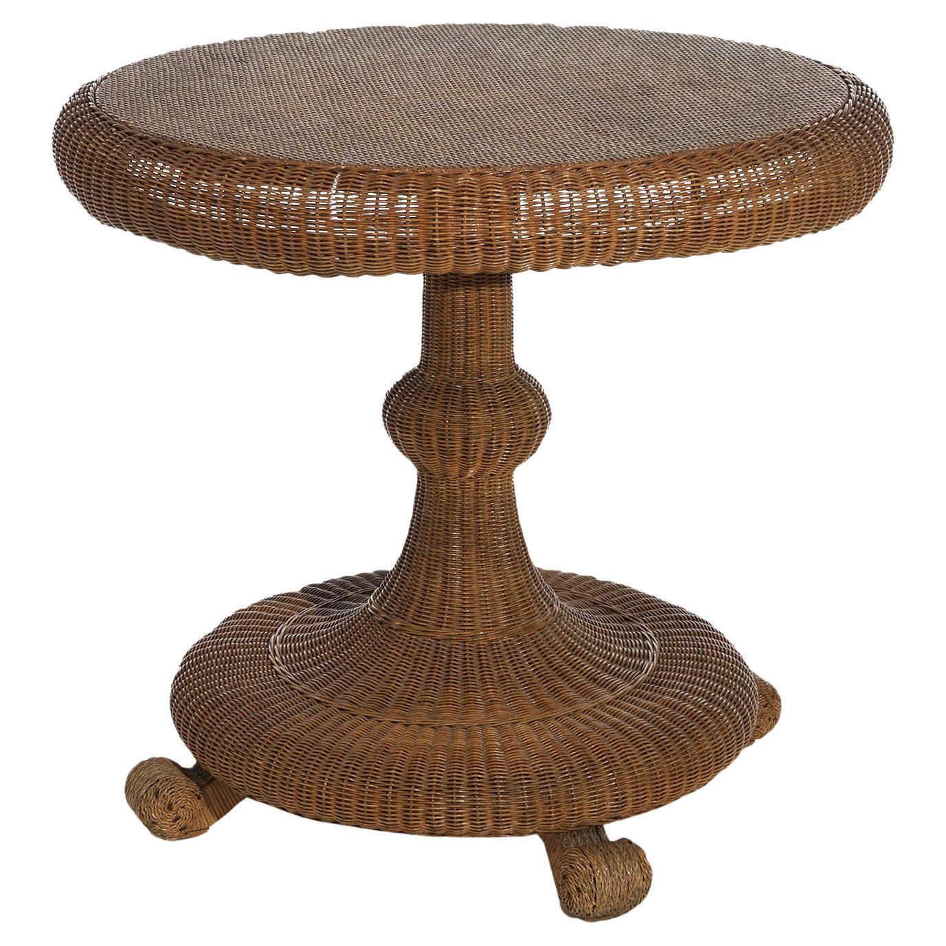 Antique Arts and Crafts Heywood Wakefield Wicker Tilt Top Center Table ...