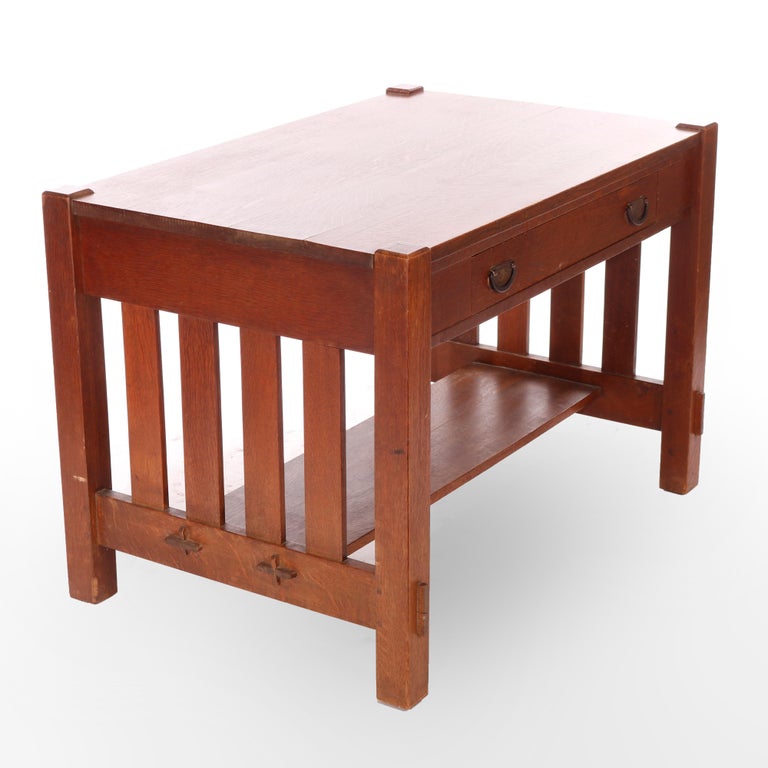 Antique Arts and Crafts JM Young Mission Oak Library Table Desk circa ...