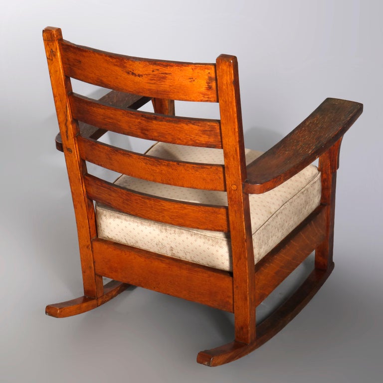 Antique Arts and Crafts L and JG Stickley Mission Oak Slat Back Rocking ...