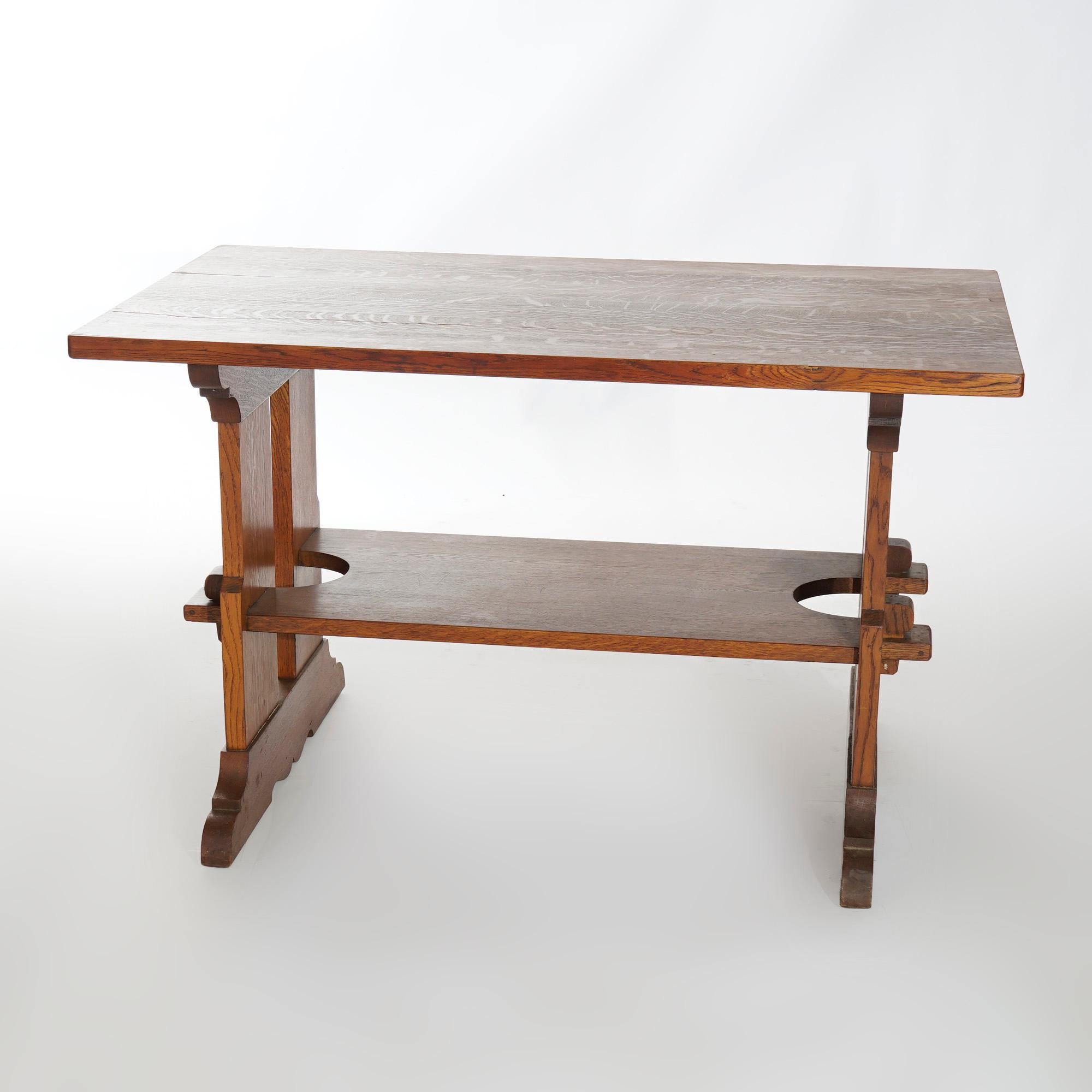 Antique Arts and Crafts L and JG Stickley Oak Mortise and Tenon Trestle ...