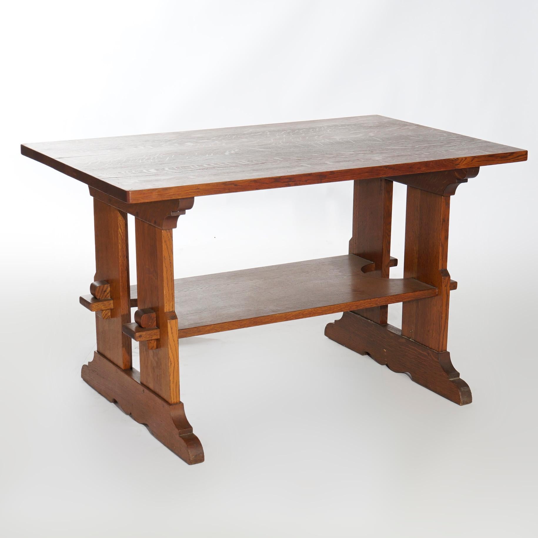 Antique Arts and Crafts L and JG Stickley Oak Mortise and Tenon Trestle ...