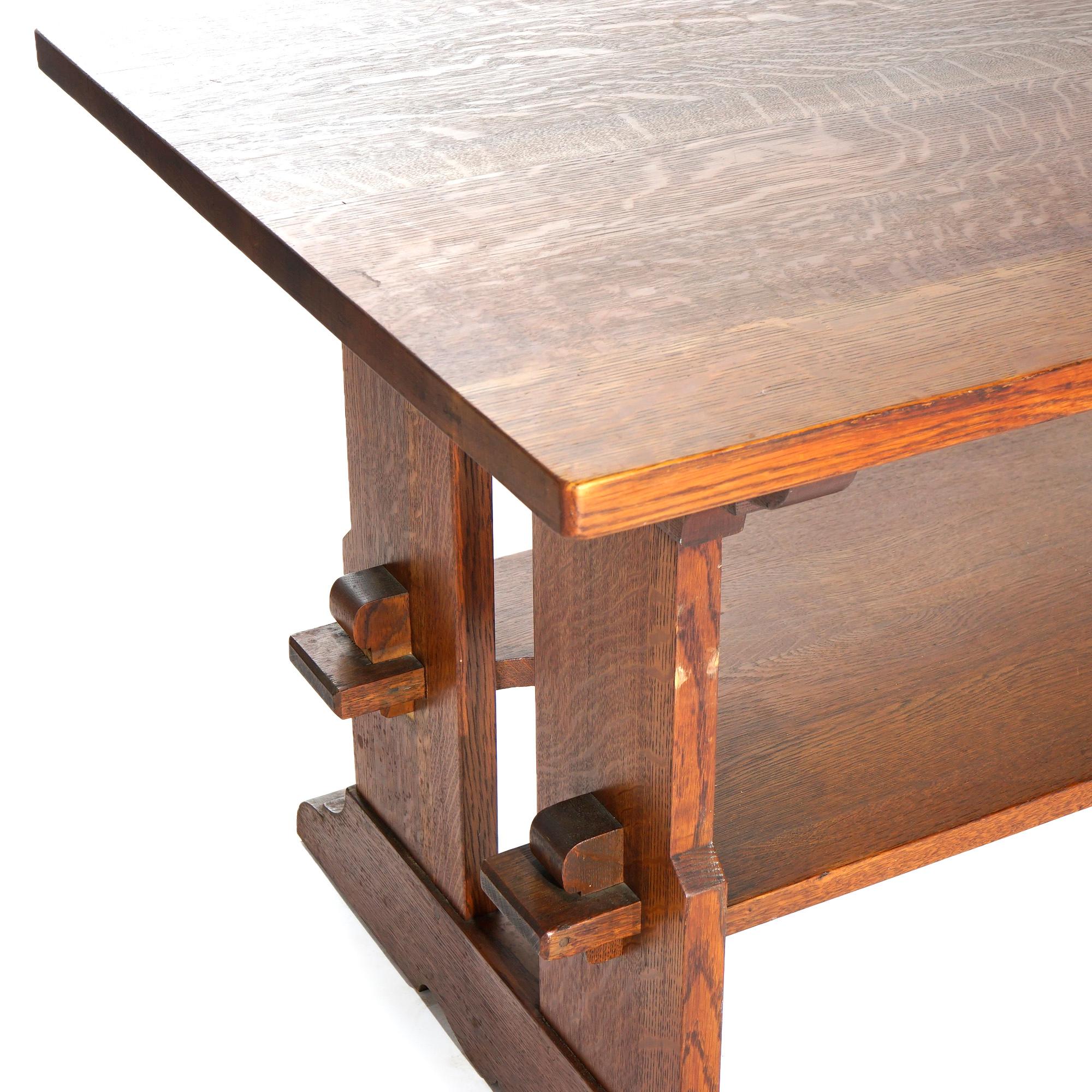 Antique Arts and Crafts L and JG Stickley Oak Mortise and Tenon Trestle ...
