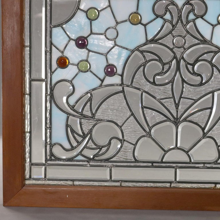 Antique Arts and Crafts Leaded Jewel, Slag and Beveled Glass Window ...